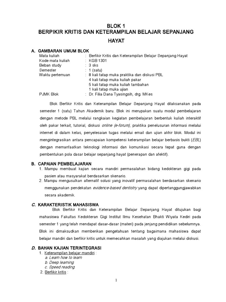 Modul Blok 1 Ta 1819 | PDF