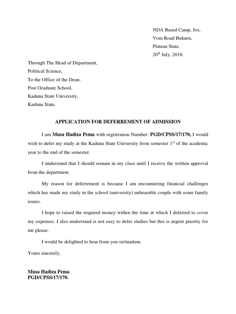 Application For Deferrement of Admission | PDF