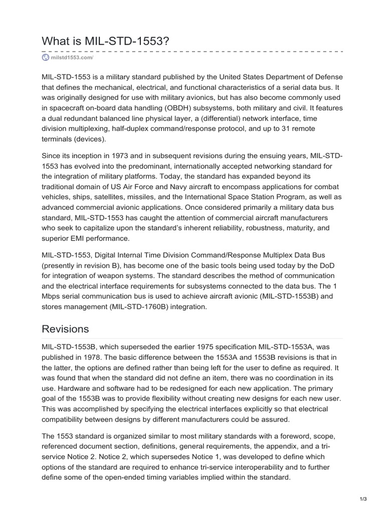 What Is MIL-STD-1553?: Revisions | PDF | Telecommunications Engineering ...