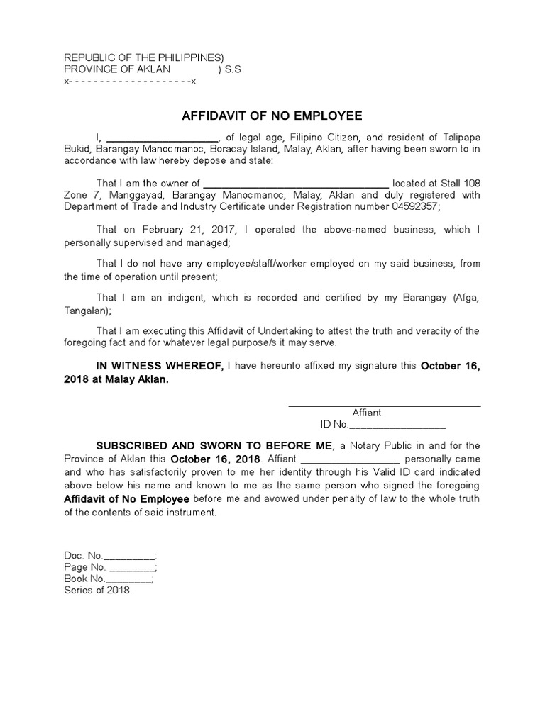 Affidavit of No Employee Philhealth TEMPLATE | Affidavit | Social ...