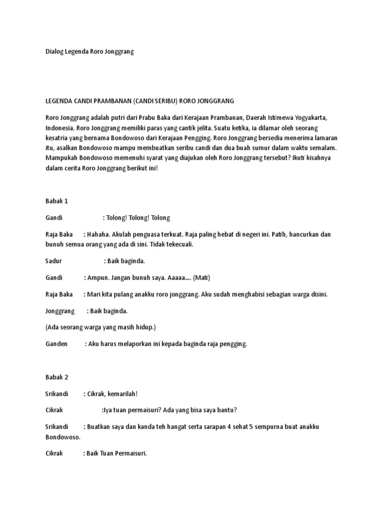 Dialog Legenda Roro Jonggrang | PDF