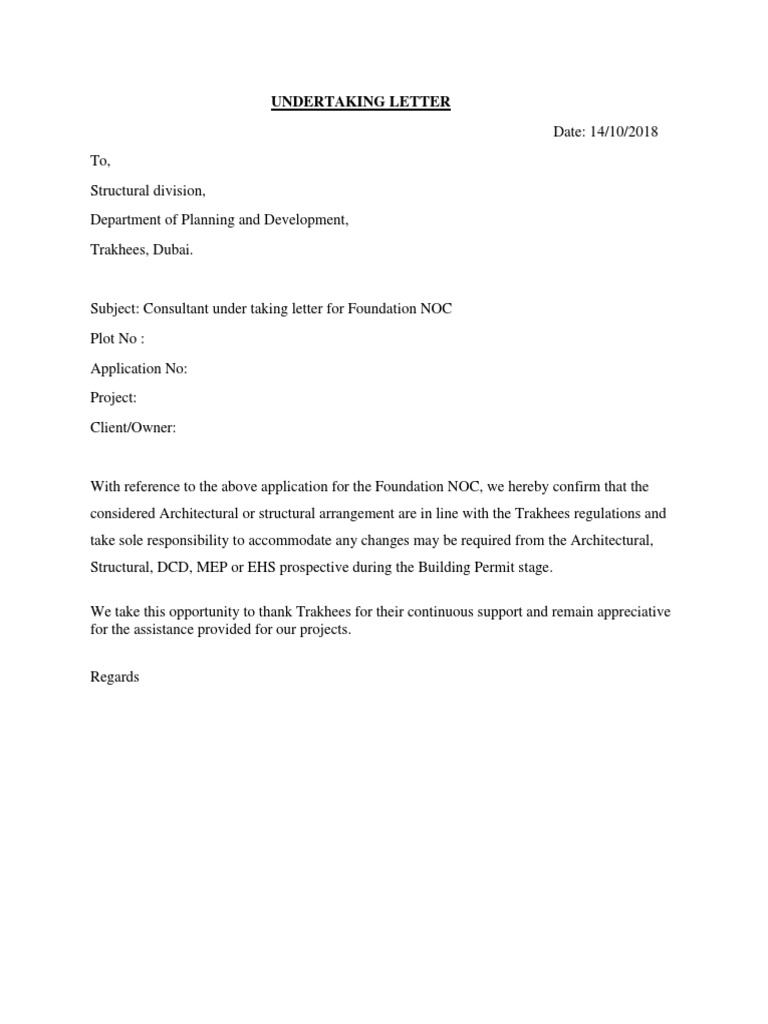 Undertaking Letter Trakhees | PDF | Business | Finance & Money Management