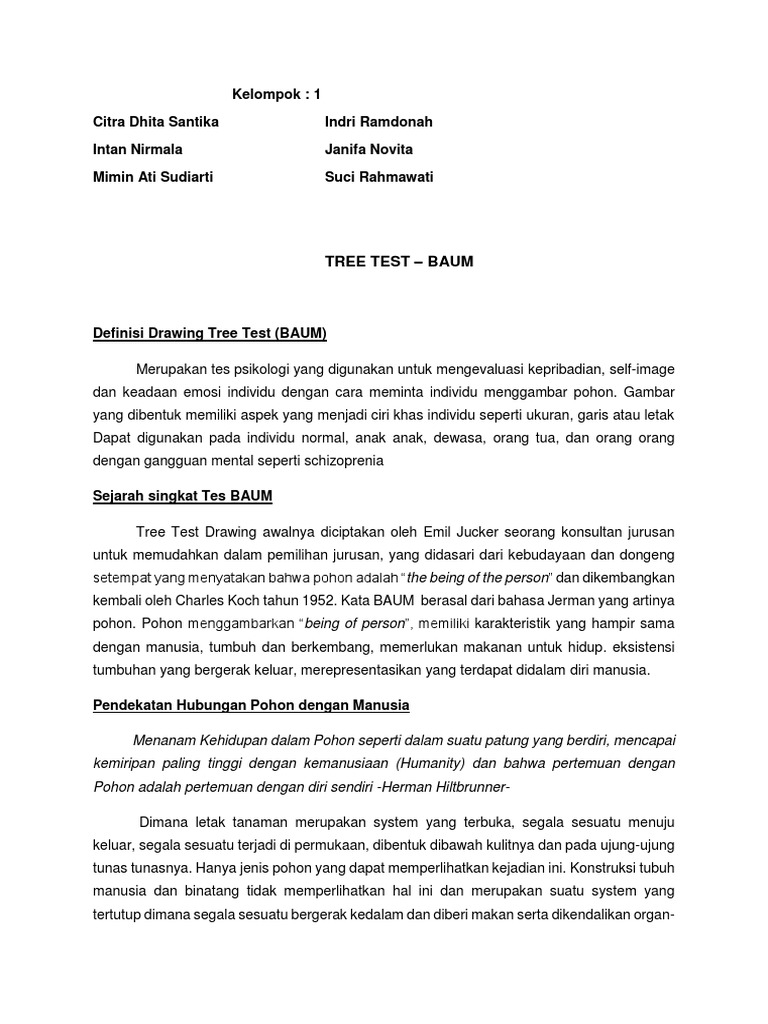 Tes Baum: Interpretasi Gambar Pohon | PDF | Sains & Matematika