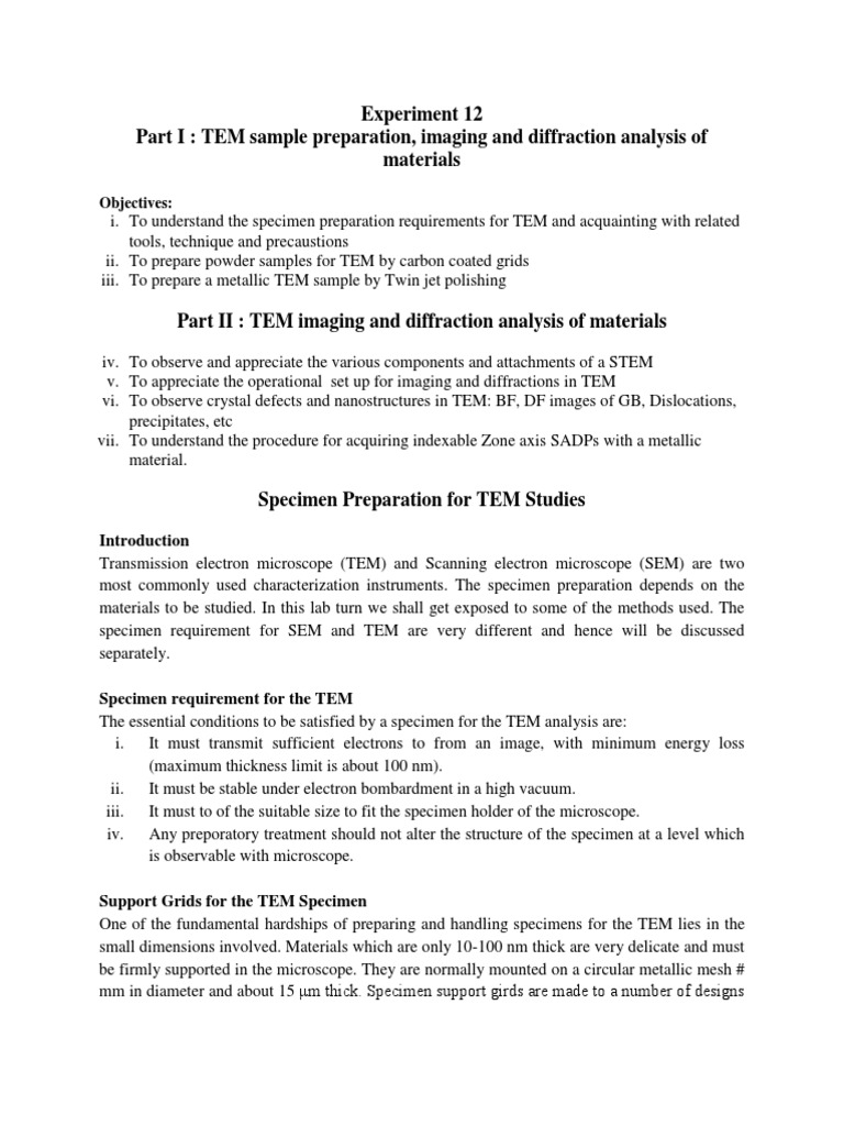 Expt 12 TEM Sample Preparation, Imaging and Diffraction Analysis of ...