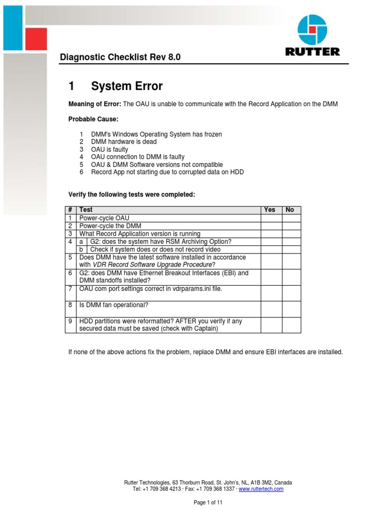 Rutter VDR-100 G2 - G3 Diagnostic Checklist - Rev 8.0 PDF | PDF | Hard ...