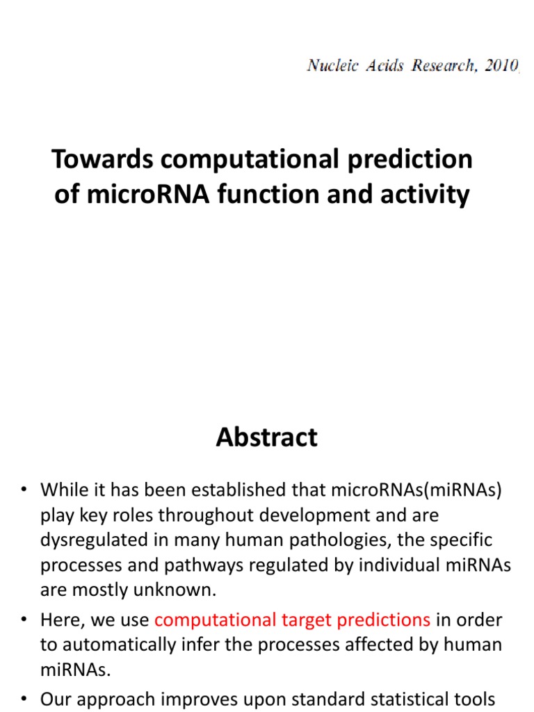 Towards Computational Prediction of Microrna Function and Activity ...
