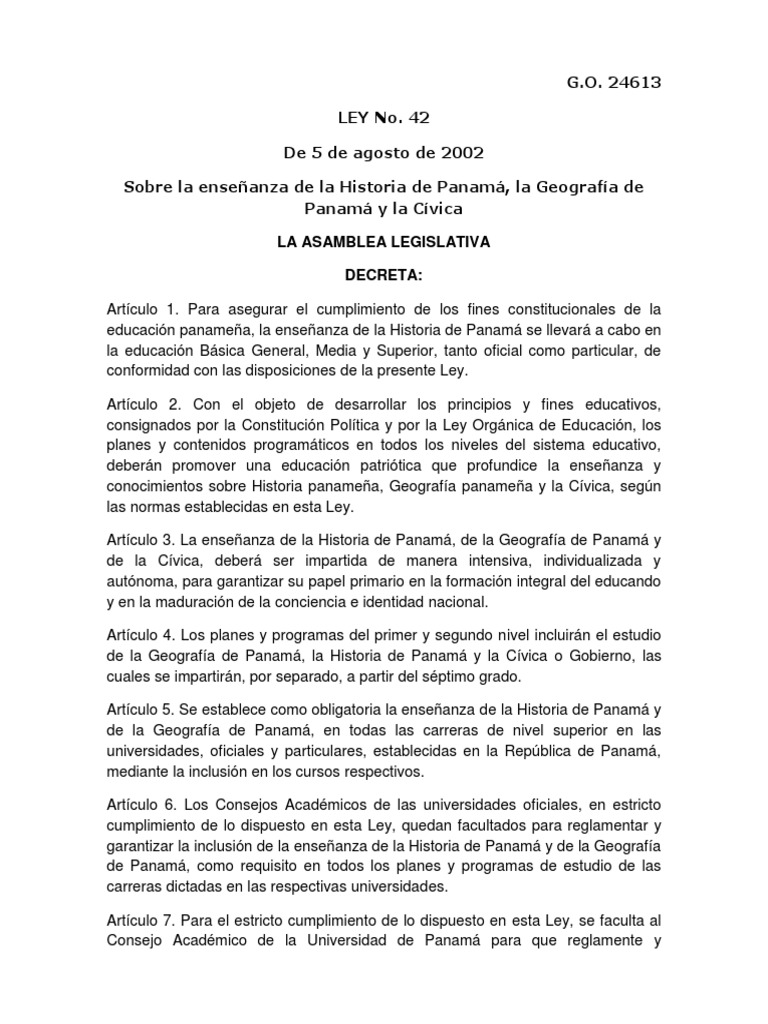 Ley 42 | PDF | Panamá | Educación primaria