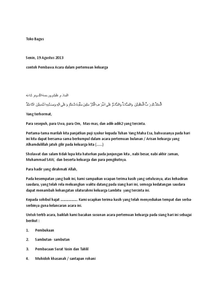 Teks MC Arisan Keluarga Lengkap | PDF