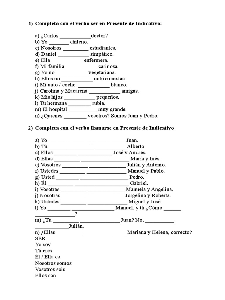 Verbo Ser y Llamarse | PDF