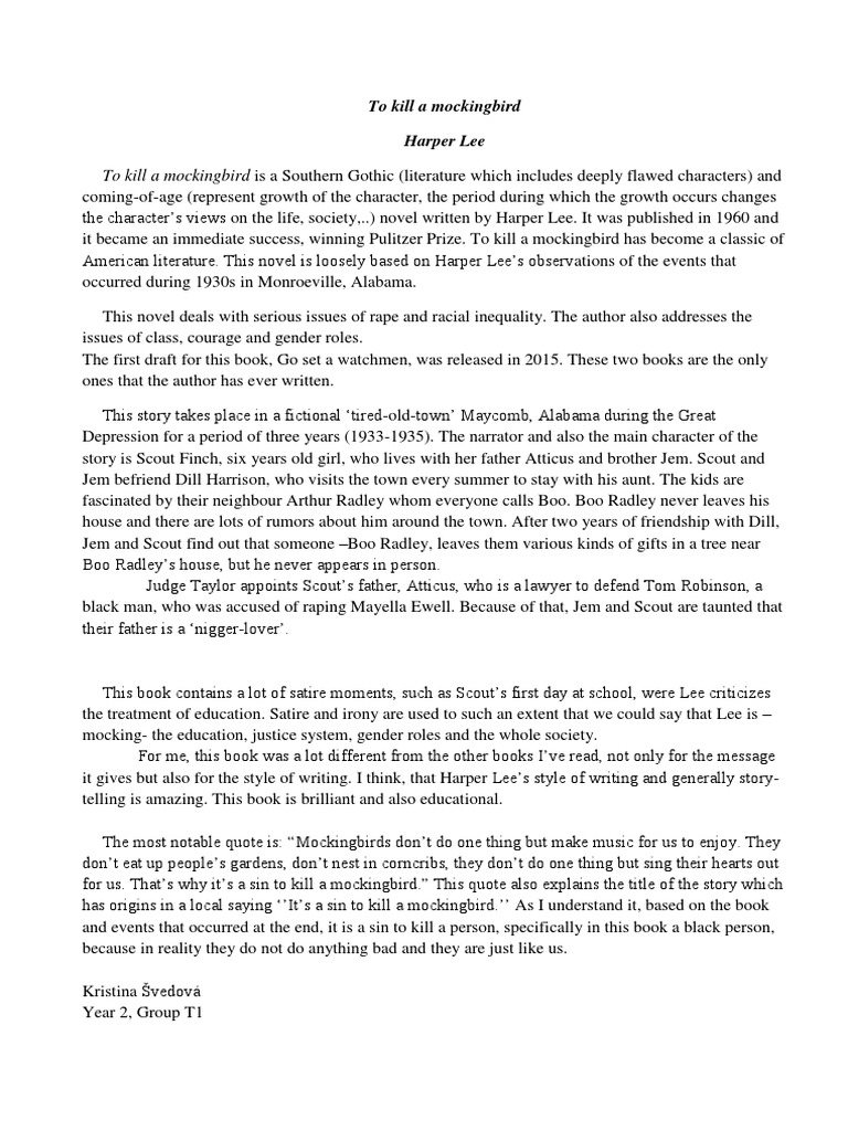 To Kill A Mockingbird | PDF | To Kill A Mockingbird | English Language ...