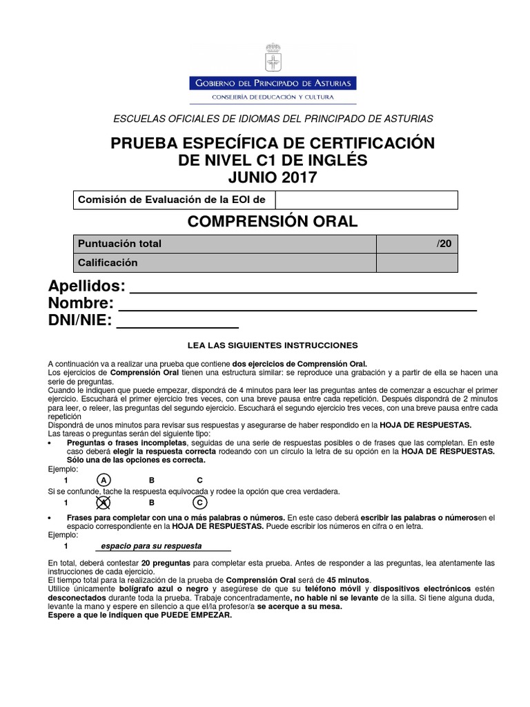 EXAMEN C1 INGLÉS. COMPRESIÓN ORAL | Educación avanzada