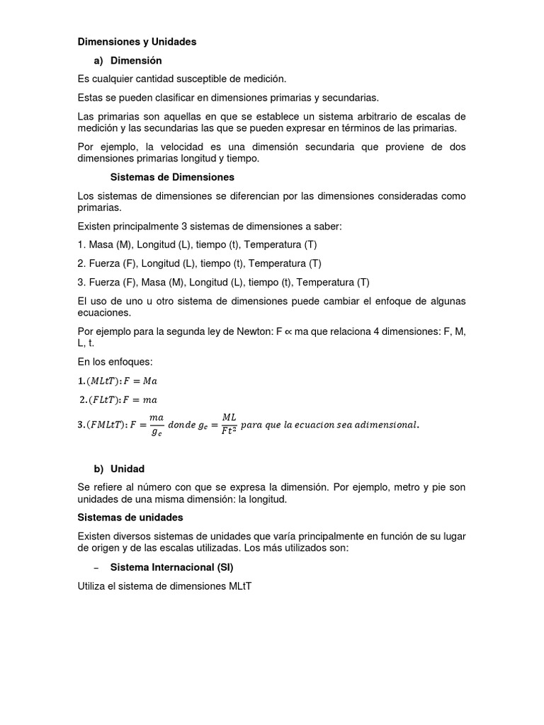 Dimensiones y unidades primarias MLtT | PDF