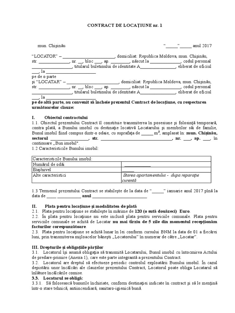 CONTRACT DE LOCATIUNE Model | PDF