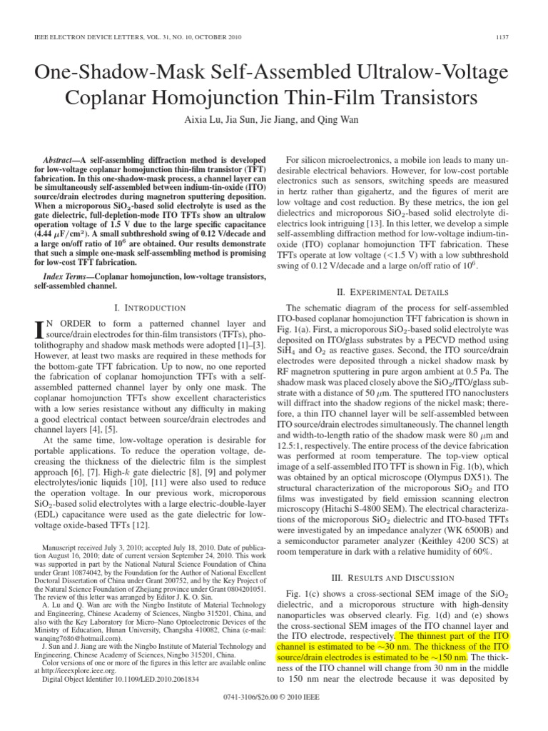 2010 One-Shadow-Mask Self-Assembled Ultralow-Voltage Coplanar ...