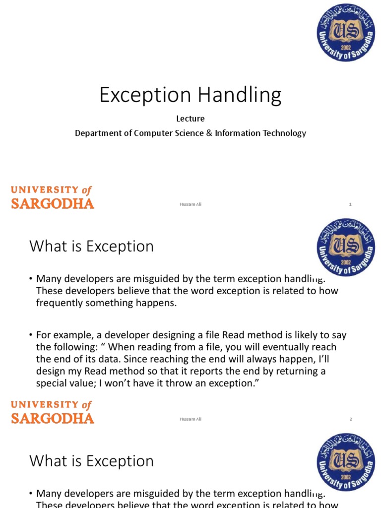 Exception Handling: Department of Computer Science & Information ...