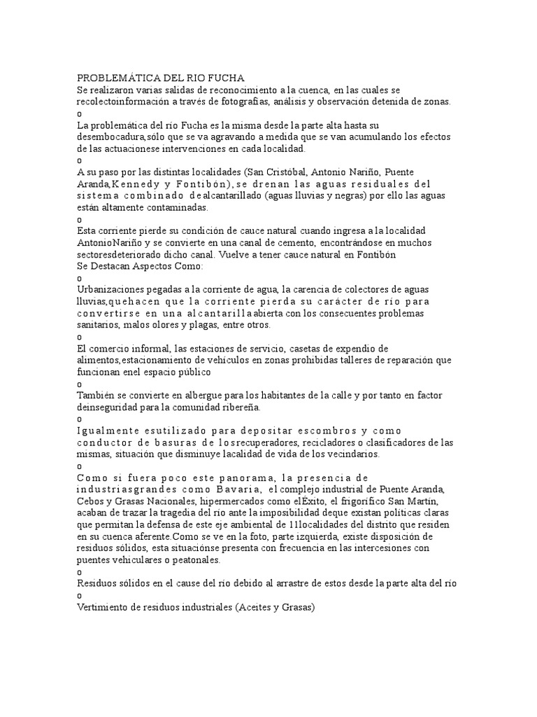Problemática Del Rio Fucha | PDF | Río | La contaminación del agua