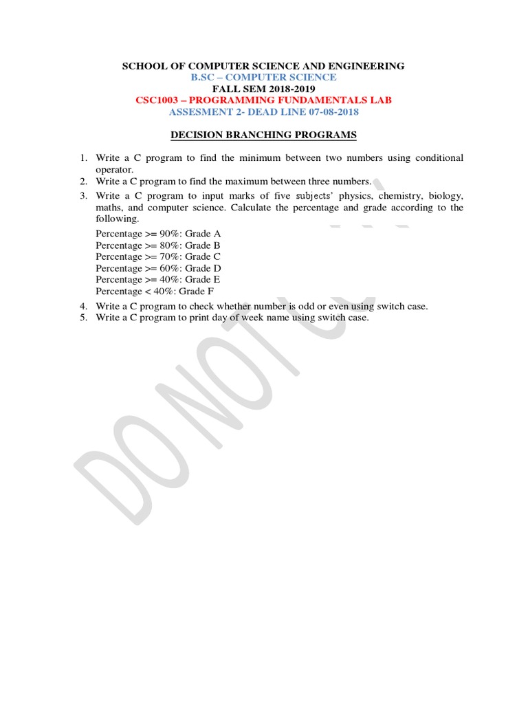 Csc1003 - Programming Fundamentals Lab: School of Computer Science and ...