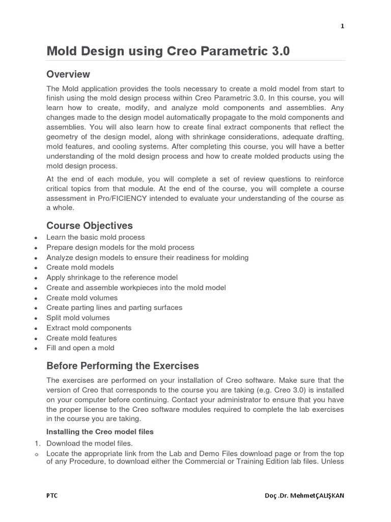 Mold Design Using Creo Parametric 3 | PDF | Computer File | Casting (Metalworking)