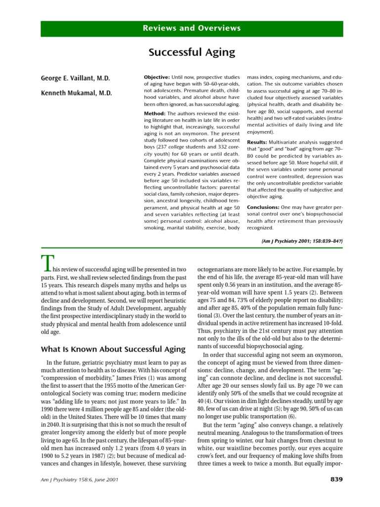 Successful Aging Pdf Ageing Cohort Study