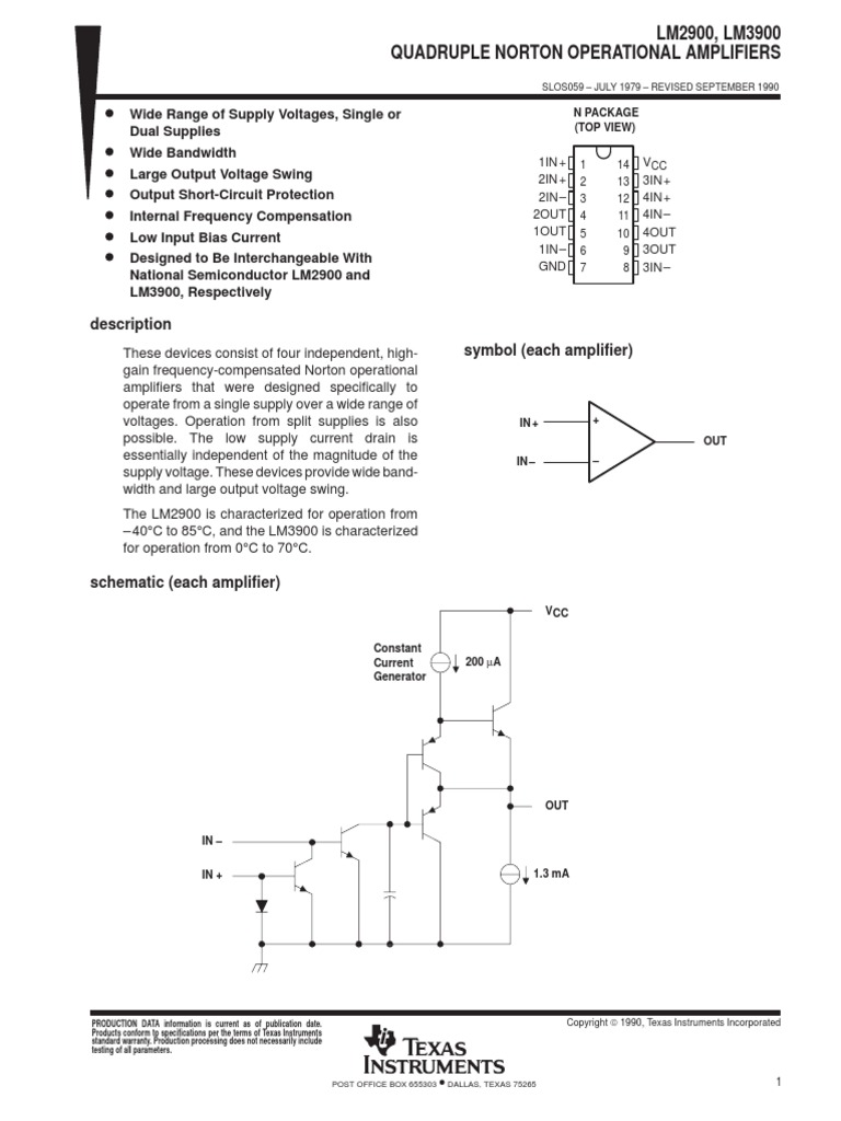 LM 3900 | PDF | Amplifier | Operational Amplifier