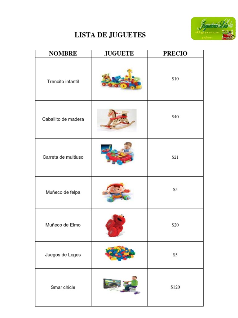 Lista De Juguetes Nombre Juguete Precio