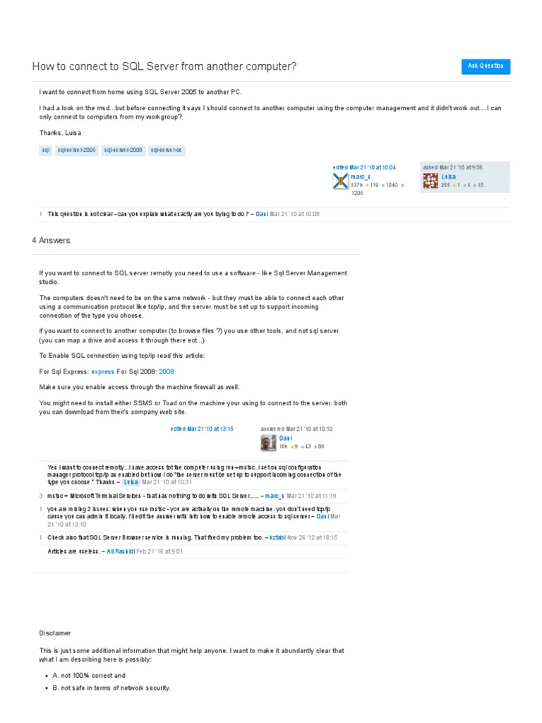 How To Connect To SQL Server From Another Computer?: 4 Answers | PDF ...