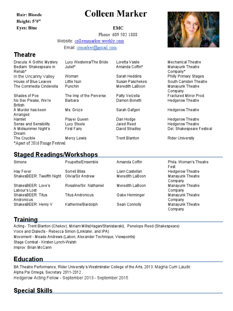 Colleen Resume 2018 | Download Free PDF | Theatre | Entertainment (General)