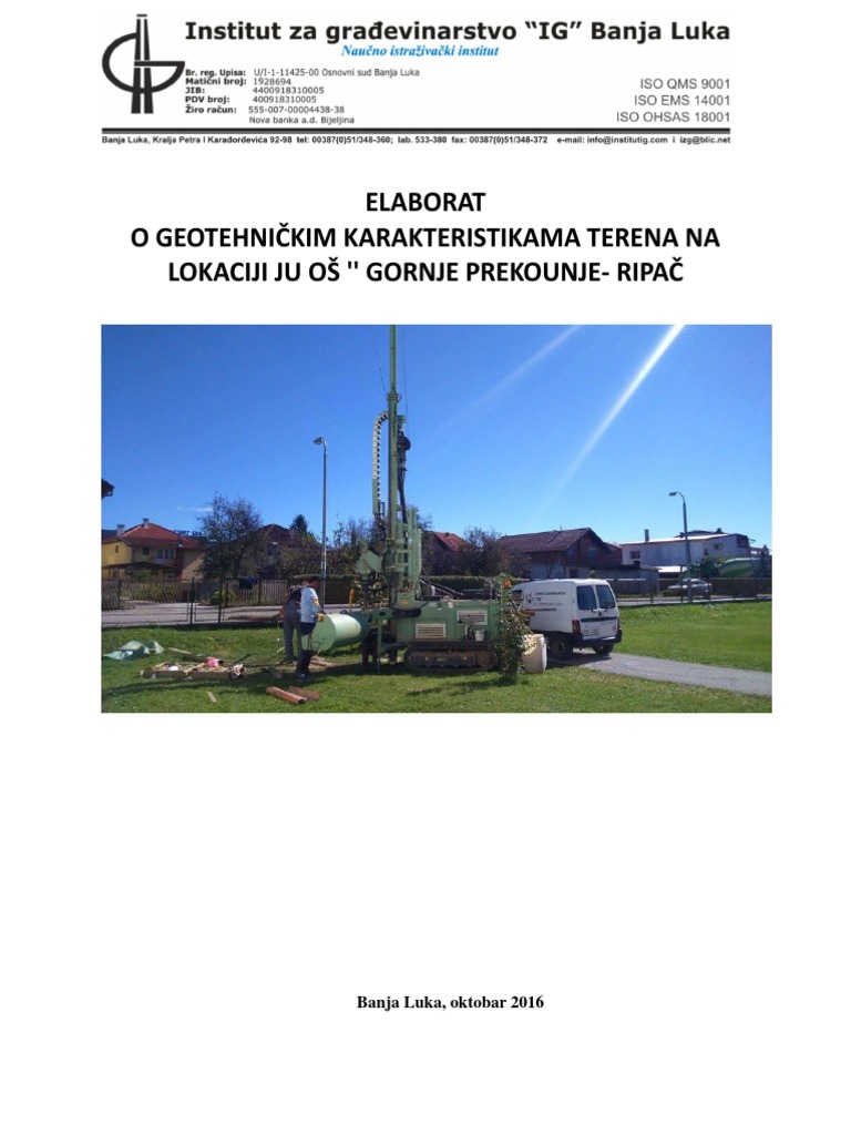 Elaborat o Geotehničkim Karakteristikama Terena | PDF