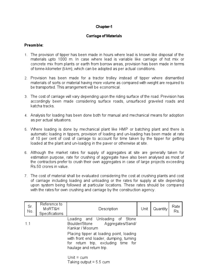 Chapter-1 Carriage of Materials Preamble | PDF | Construction Aggregate ...