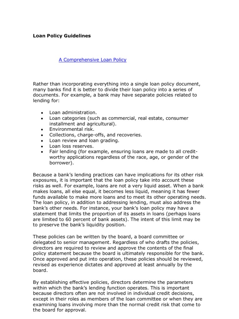Loan Policy Guidelines | Loans | Credit