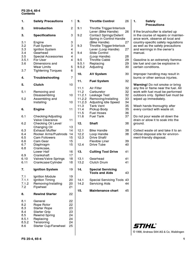 Stihl FS25-4 Service Manual | PDF | Piston | Carburetor