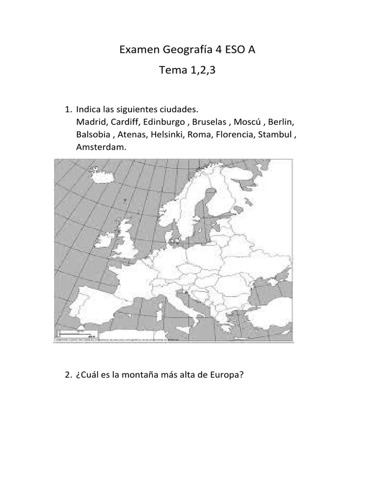 Examen de Geografía 4 ESO A: Ciudades y Ríos | PDF | Science | Geografía