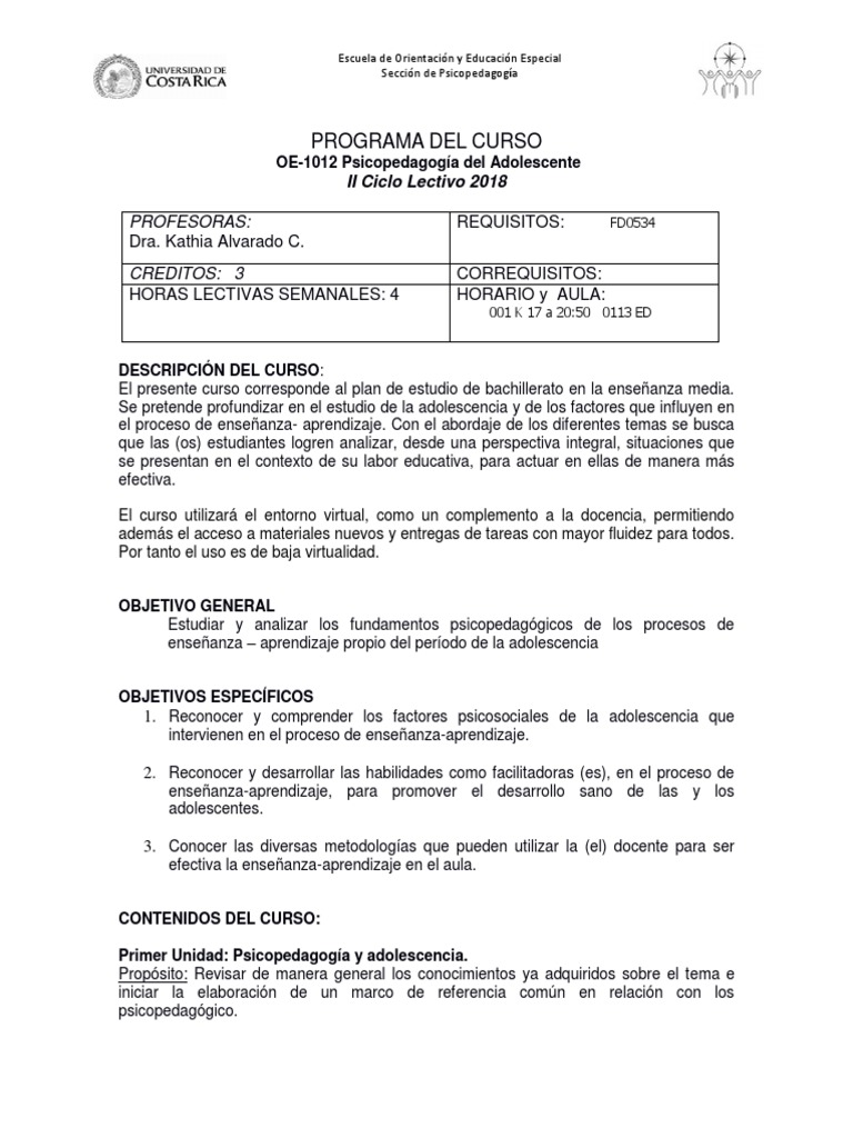 Programa de Curso Actualizado | PDF | Maestros | Aprendizaje