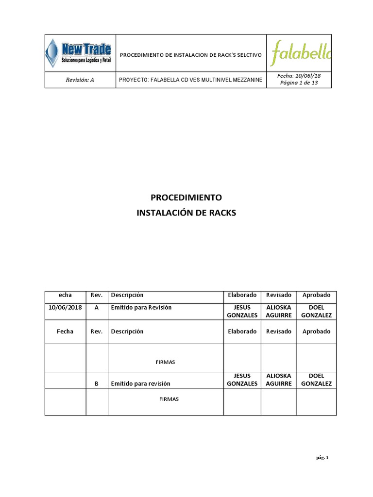 Procedimiento de Instalacion de Rack Selectivos Saga | PDF | Lesión ... Procedimiento de Instalacion de Rack Selectivos Saga | PDF | Lesión ...