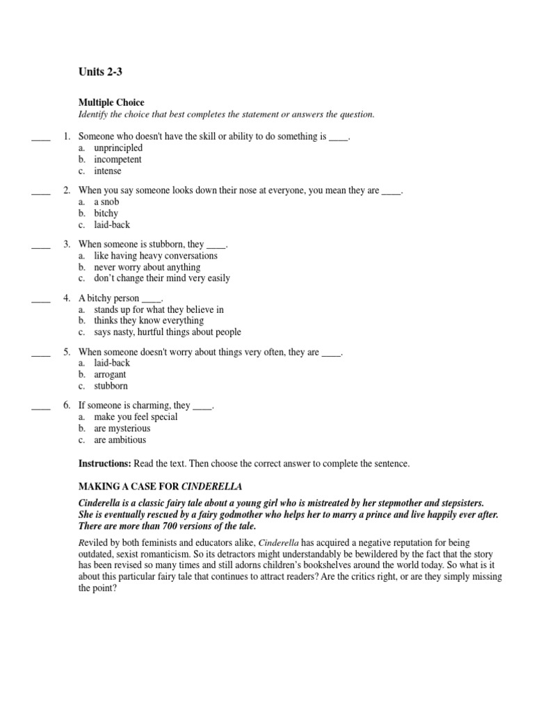Units 2-3 | PDF | Cinderella | Fairy Tales