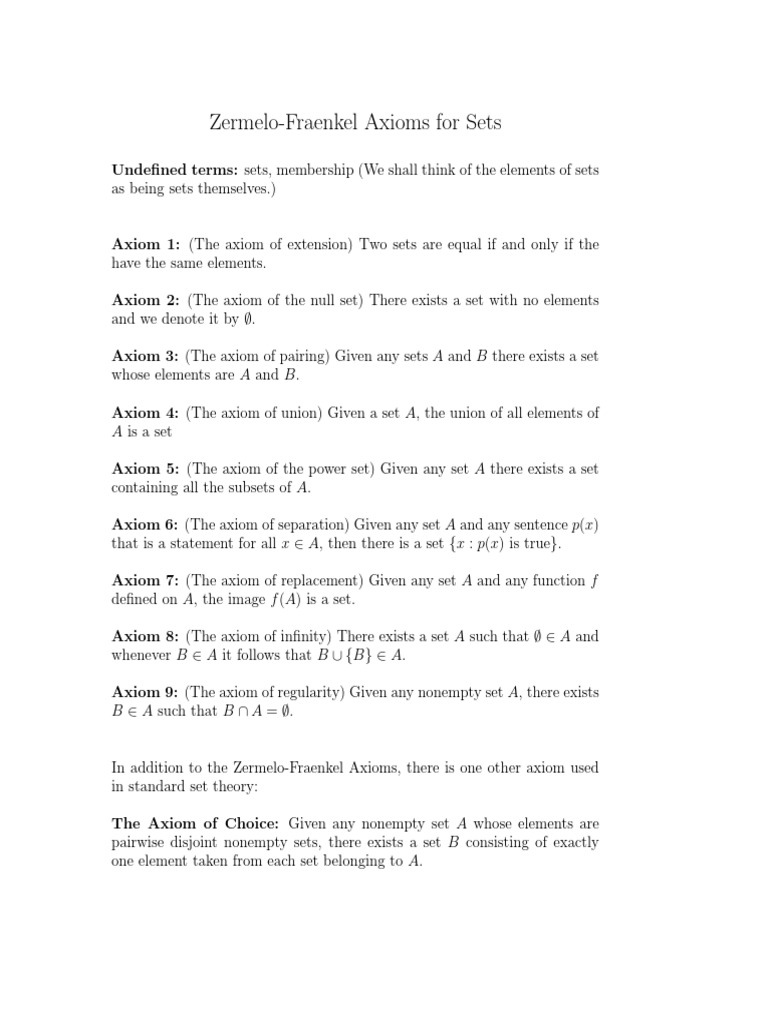 Set Theory Axioms | PDF