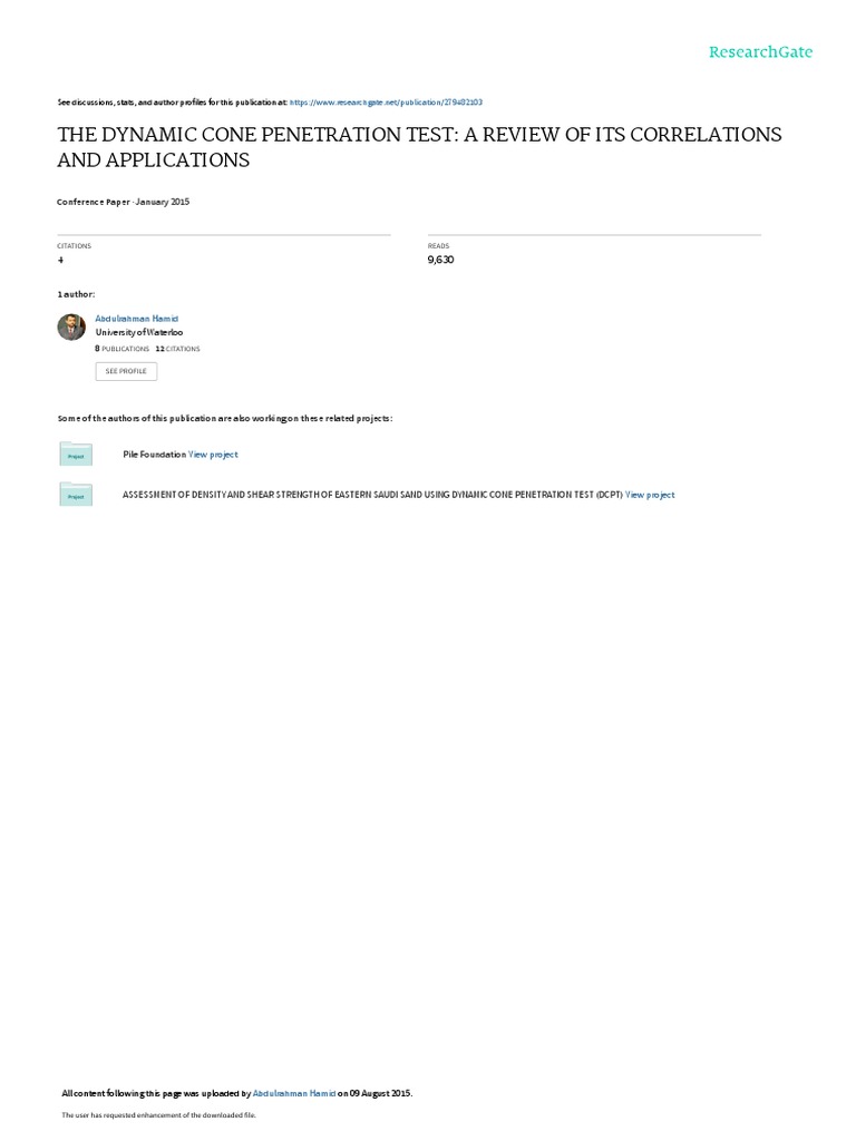 The Dynamic Cone Penetration Test: A Review of Its Correlations and ...