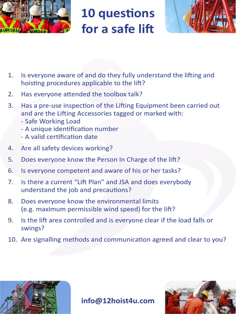 10 Questions For A Safe Lift | PDF | Safety | Computing And Information ...
