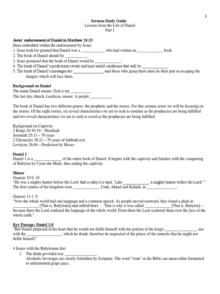#1 Lessons From The Life of Daniel - Sermon Study Guide | PDF | Daniel (Biblical Figure) | Book ...
