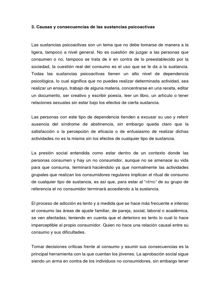 Causas Y Consecuencias De Las Sustancias Psicoactivas Pdf Drogas