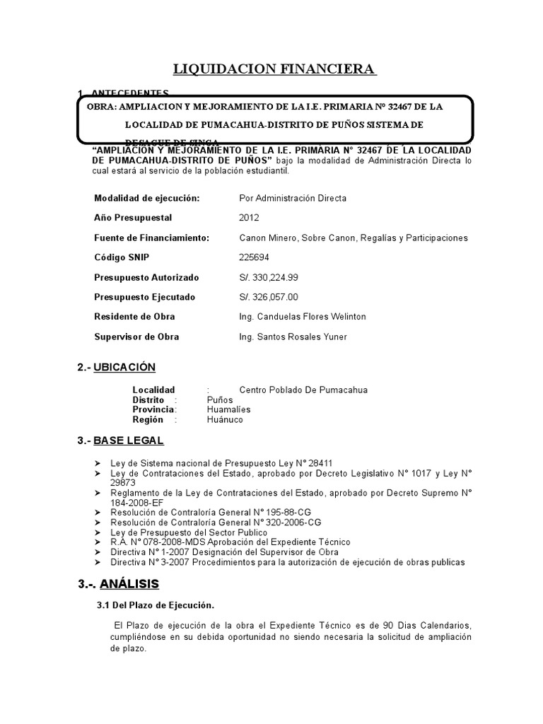 Informe de Liquidacion Financiera | PDF | Contabilidad | Presupuesto