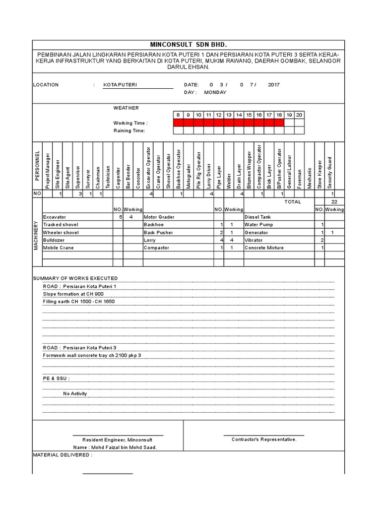Sample Site Daily Report July 17 | PDF | Industrial Equipment ...