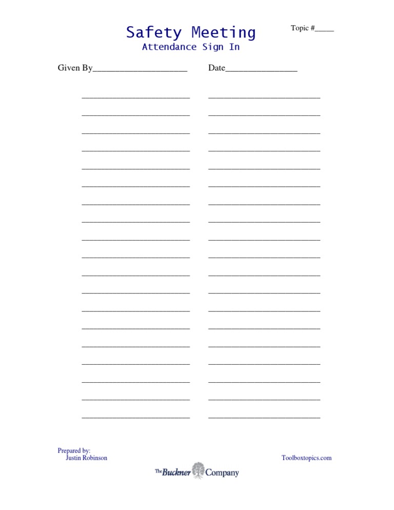 Safety Meeting Attendance Sign-In Sheet | PDF