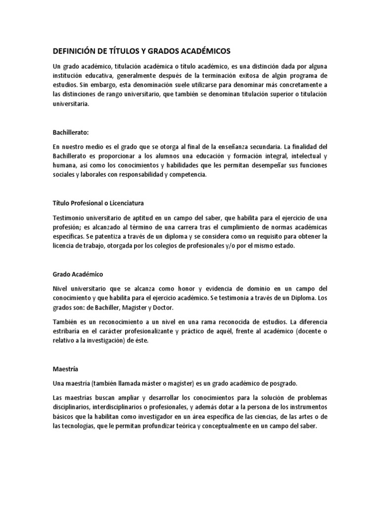 Definición de Títulos y Grados Académicos | PDF | Titulo academico ...