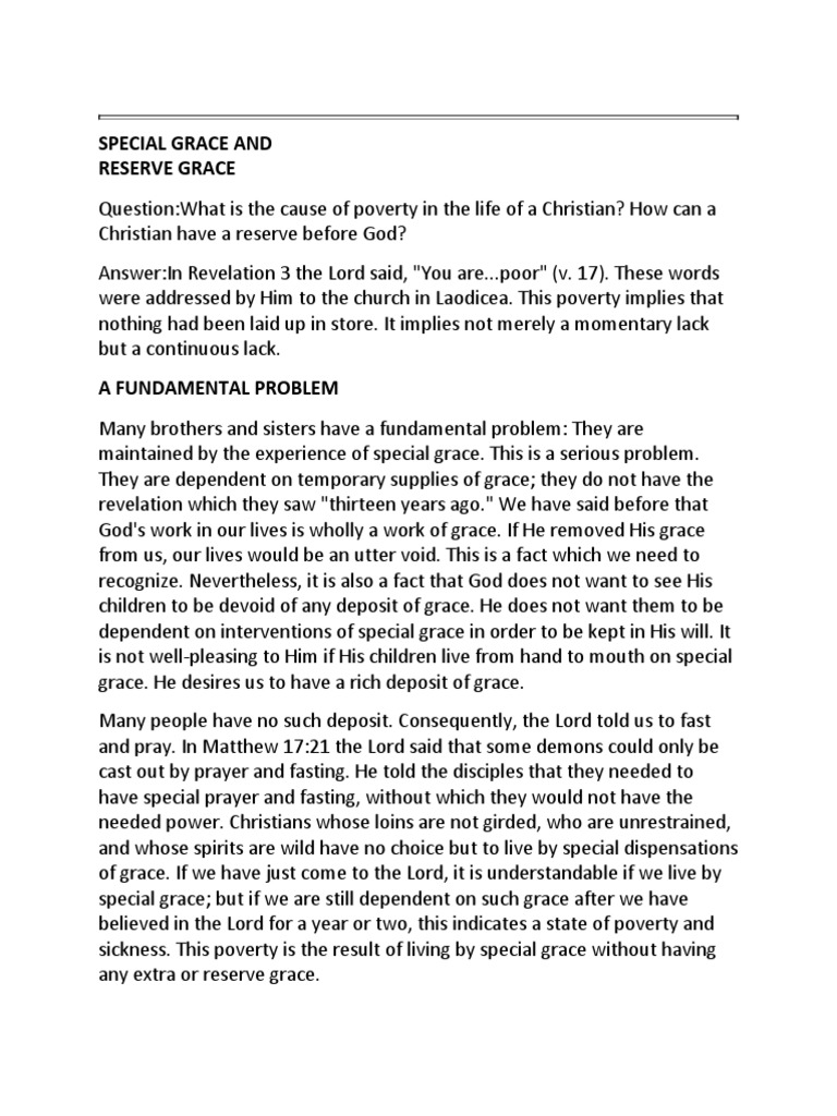 Special Grace and Reserve Grace - Pelumi Dada | PDF | Grace In ...