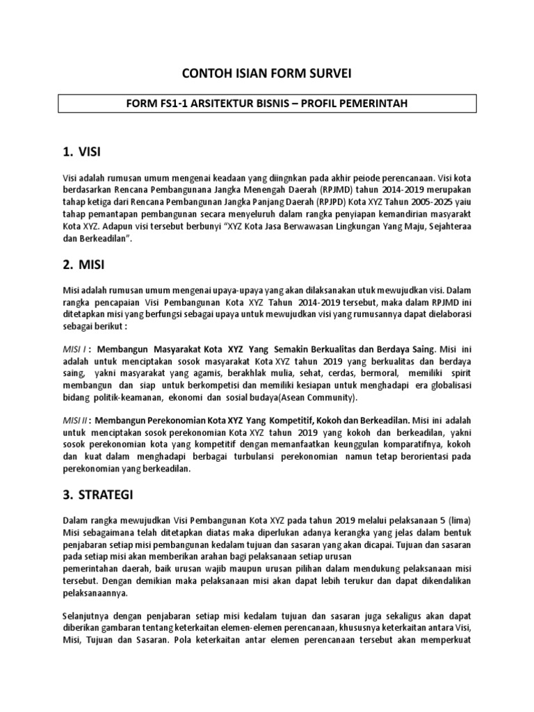 Contoh Isian Form Survei Rencana Induk TIK - 16102018 | PDF