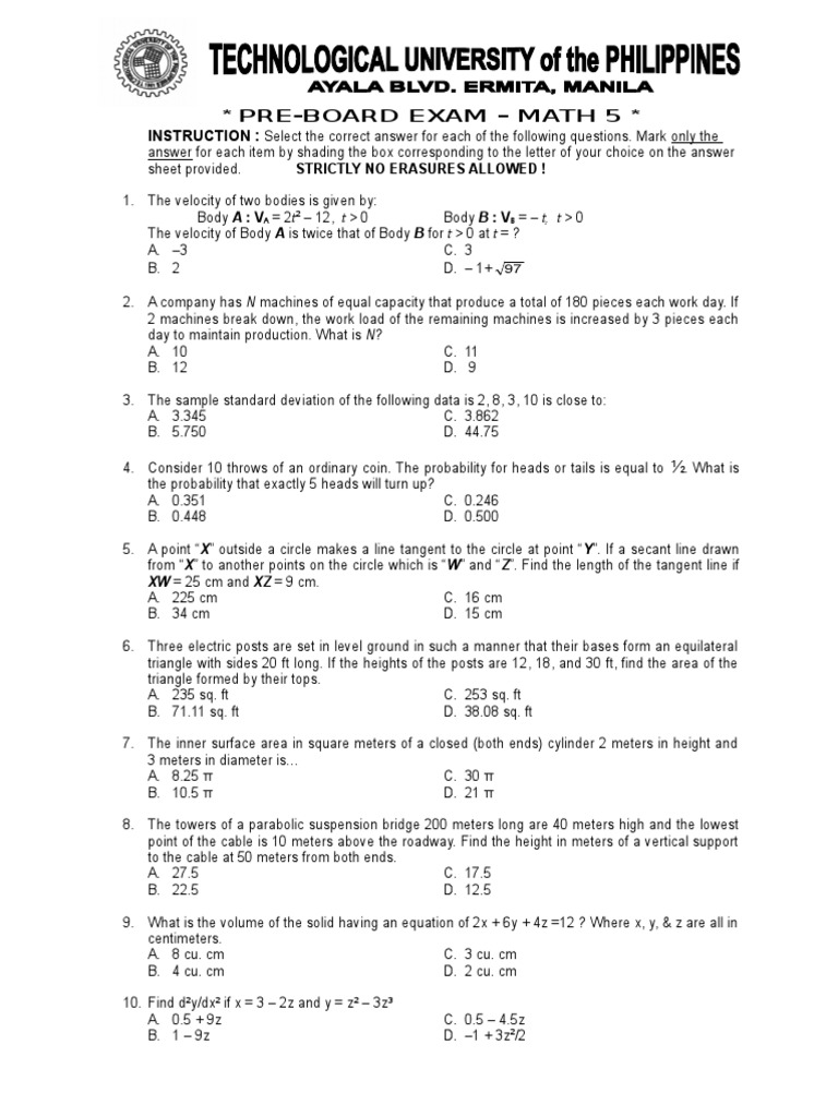 MATH Exam | PDF | Area | Physical Quantities
