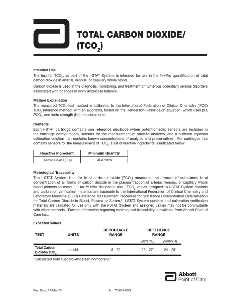 Total Carbon Dioxide/ (Tco) : Intended Use | PDF | Bicarbonate | Ph