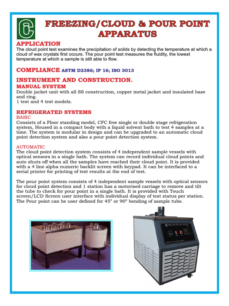 Freezing/Cloud & Pour Point Apparatus: Application | PDF | Physical ...