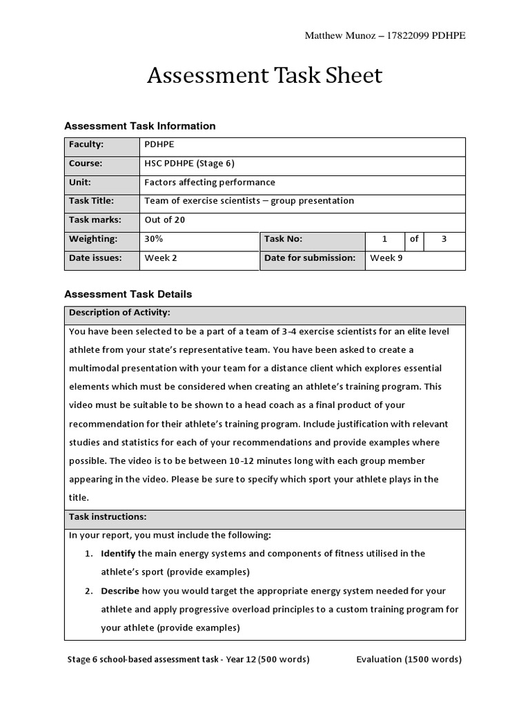 Stage 6 PDHPE Assessment Overview | PDF | Educational Assessment | Teachers